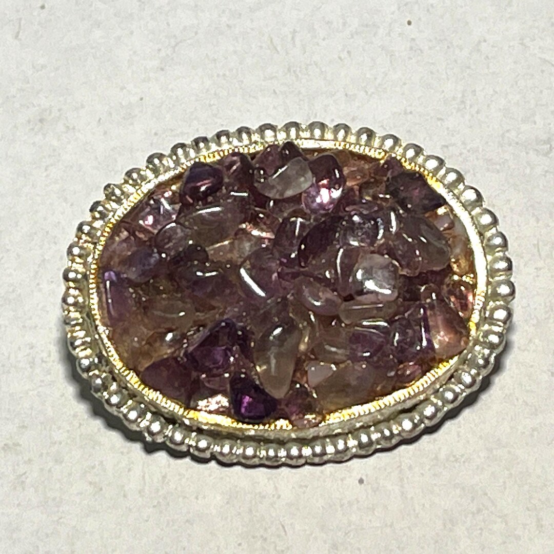 Vintage Oval Amethyst Chipped Stone Lapel Pin Brooch - Etsy