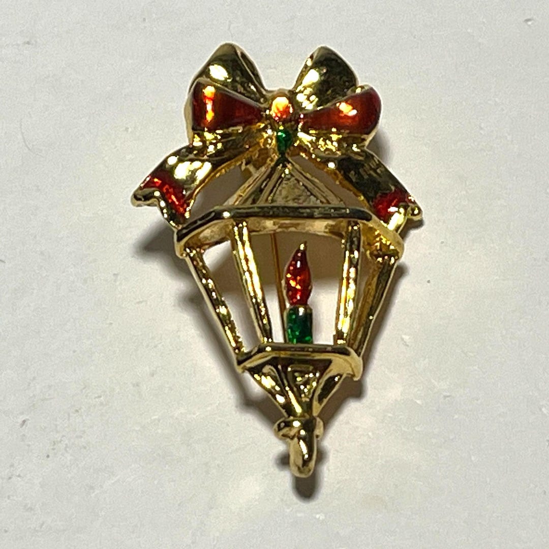 Vintage Christmas Candle Lightpost Lantern Lapel Pin Brooch - Etsy