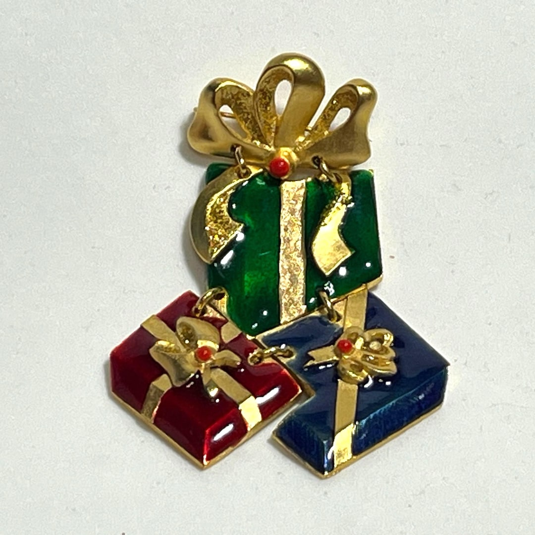 Vintage Don Lin Gold Tone Enamel Christmas Gifts Pin Brooch - Etsy