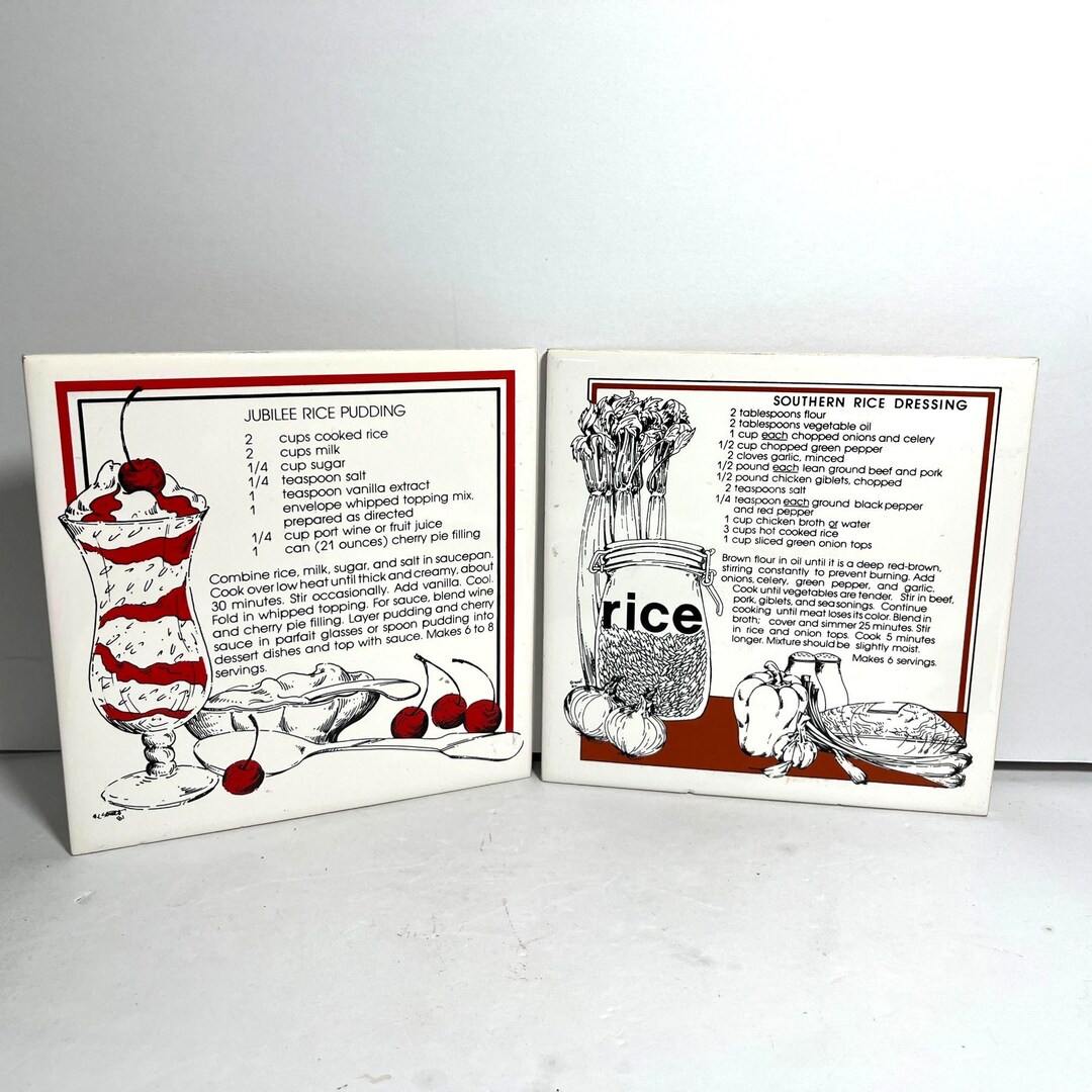Vintage Ceramic Recipe Tiles With Rice Dish Recipes Set of 2 - Etsy