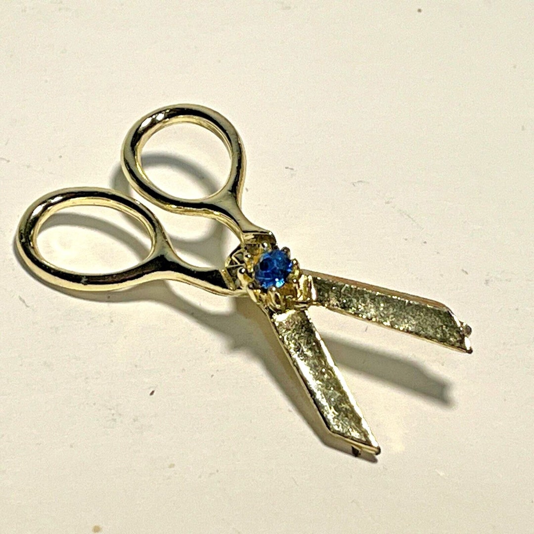 Vintage Silvertone Scissors Blue Rhinestone Lapel Pin Brooch - Etsy