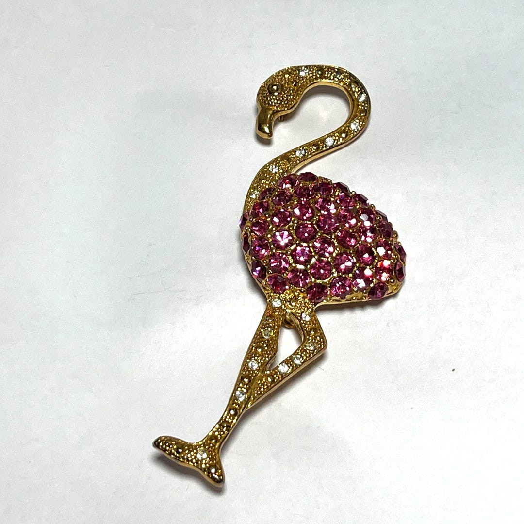 Pink Flamingo Rhinestone Lapel Pin Brooch READ DETAILS - Etsy