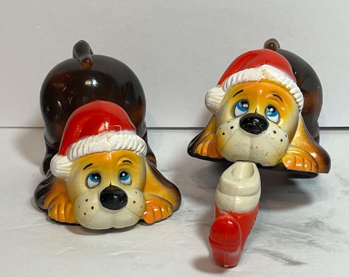 Vintage Santa Dog Figurines Christmas Puppies Stocking Holder - Etsy