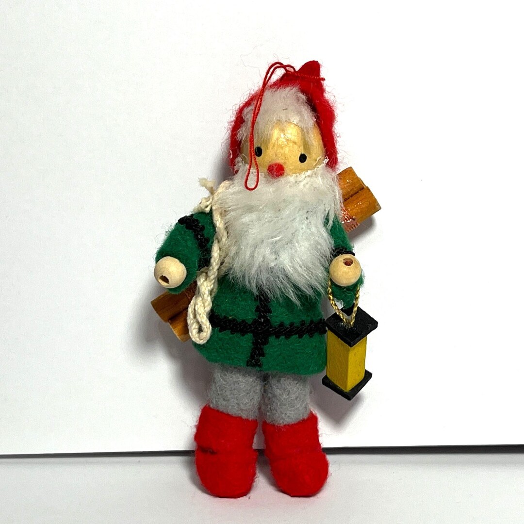 Vintage Wooden Santa Elf With Lantern Christmas Ornament - Etsy