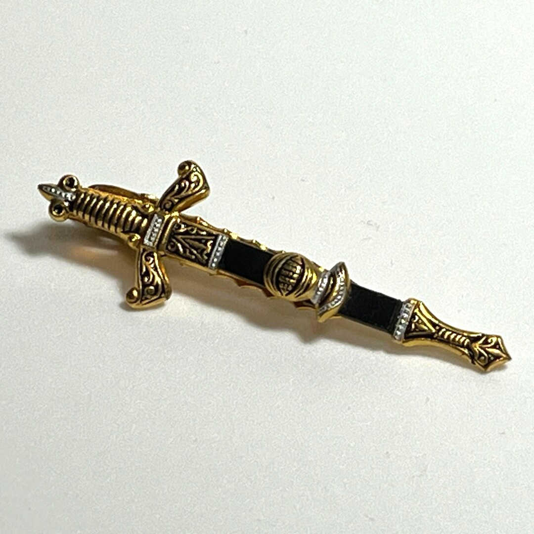 Vintage Ornate Black Onyx Damascene Sword Tie Clip - Etsy