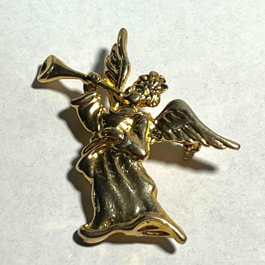 Vintage Gold-tone Angel With Trumpet Lapel Pin Brooch - Etsy