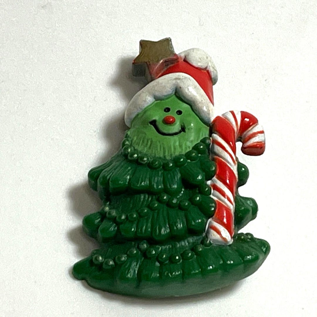 Vintage Hallmark 1978 Christmas Tree Pin Brooch With Candy Cane & Santa ...