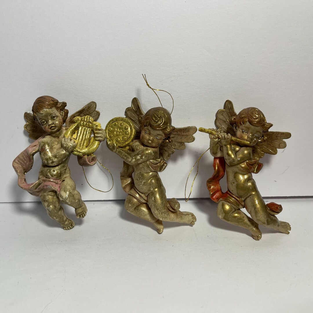 Vintage Cherubs Angels With Musical Instruments Ornaments Set of 3 - Etsy