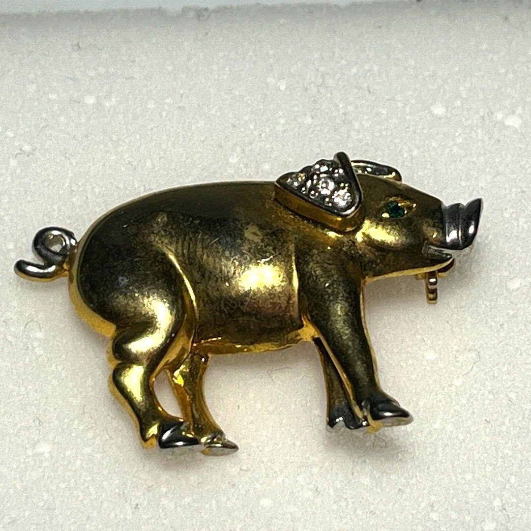 Vintage Hog Pig Goldtone Bling Lapel Pin Brooch - Etsy