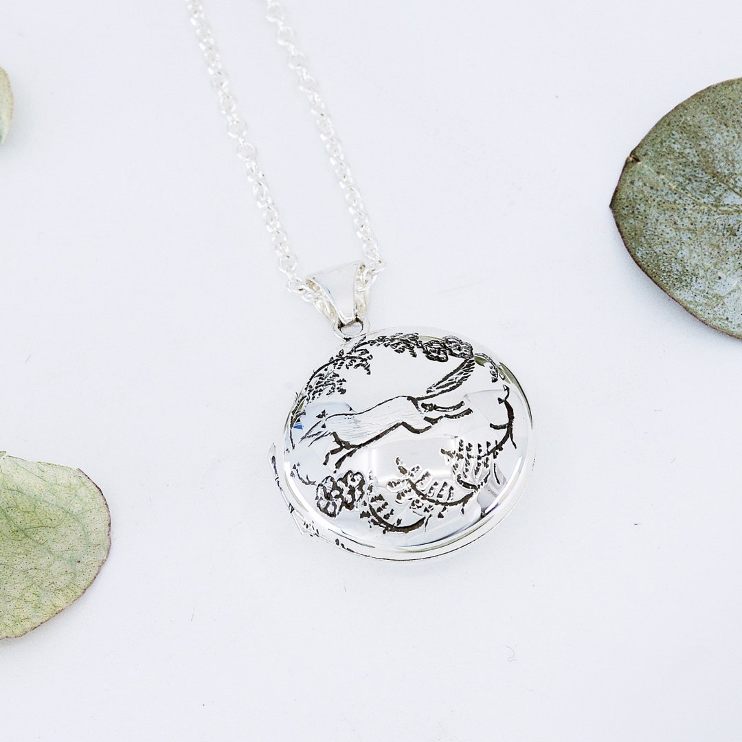 Silver Running Fox Locket, Engraved Locket, Silver Locket, Keepsake ...