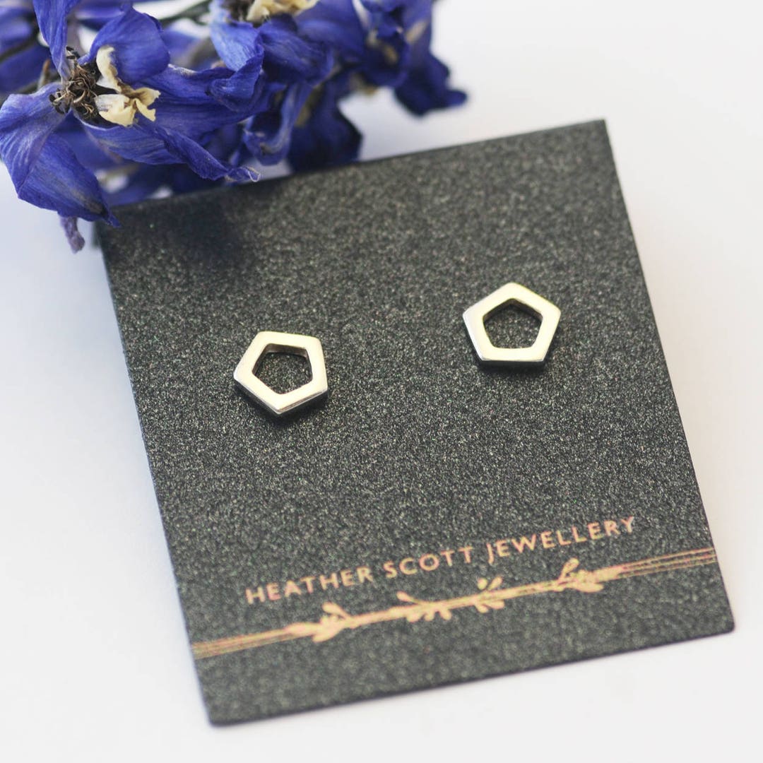 Silver Pentagon Earrings, Geometric Earrings, Silver Earrings, Hammered ...