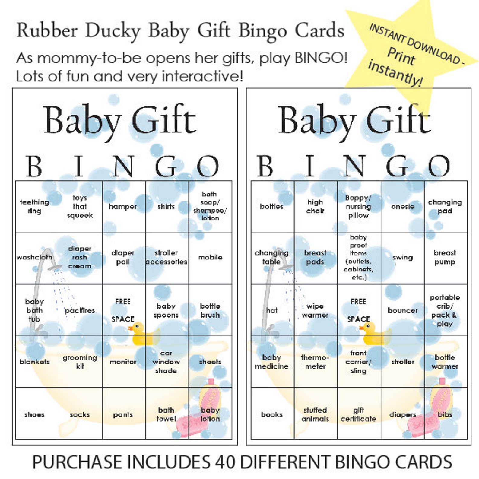 20% OFF- Baby Shower Game, Rubber Ducky Theme, Baby Gift BINGO Game ...