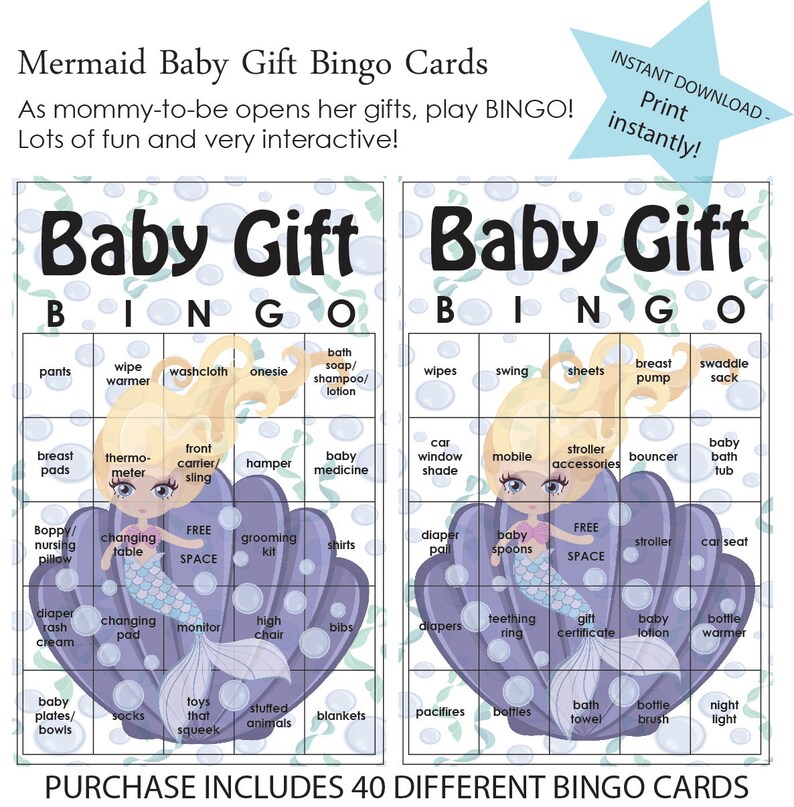 20% OFF- Baby Shower Game, Baby Gift Bingo, Mermaid, Under the Sea ...