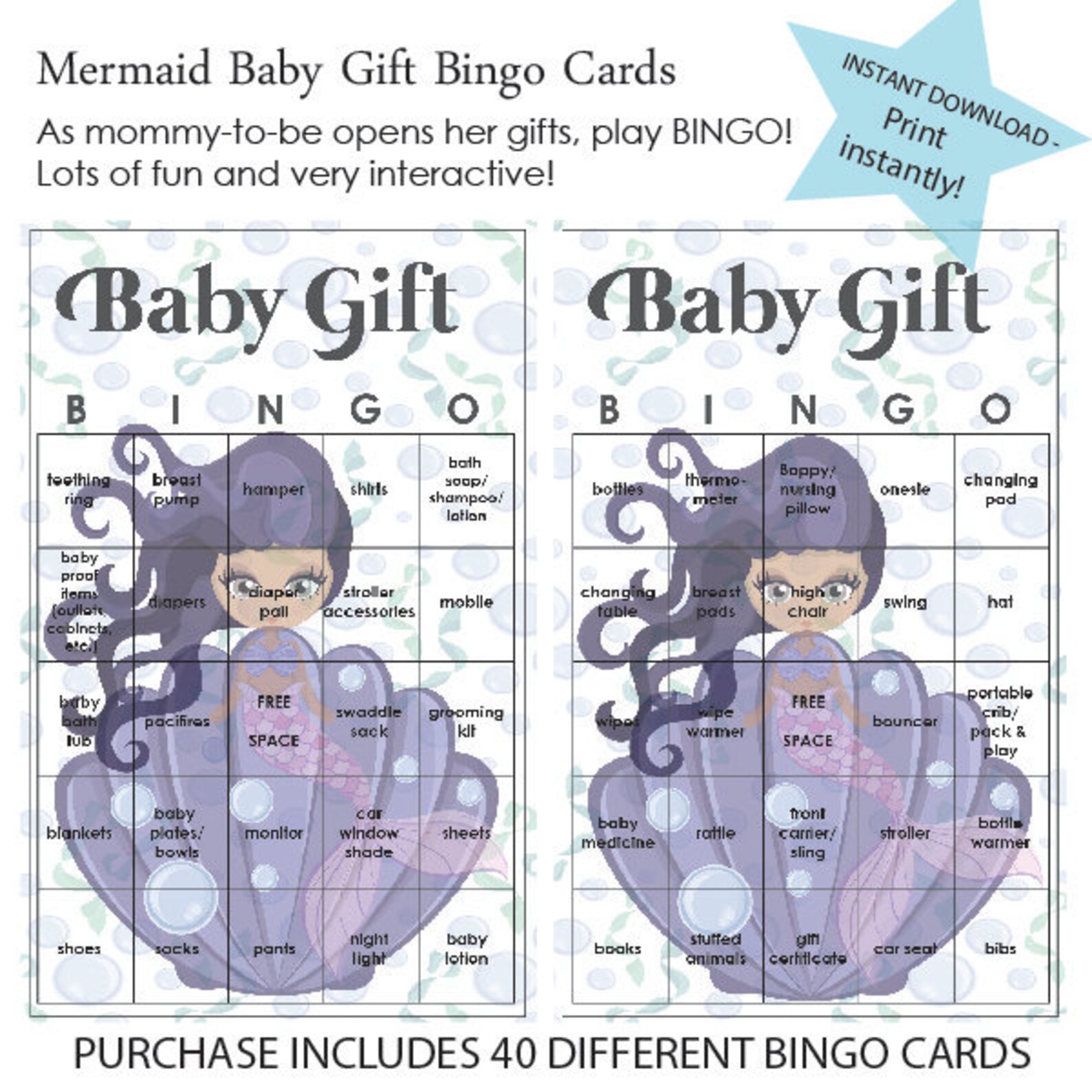 20% OFF Baby Shower Game, Baby Gift Bingo, Mermaid, Under the Sea Theme ...