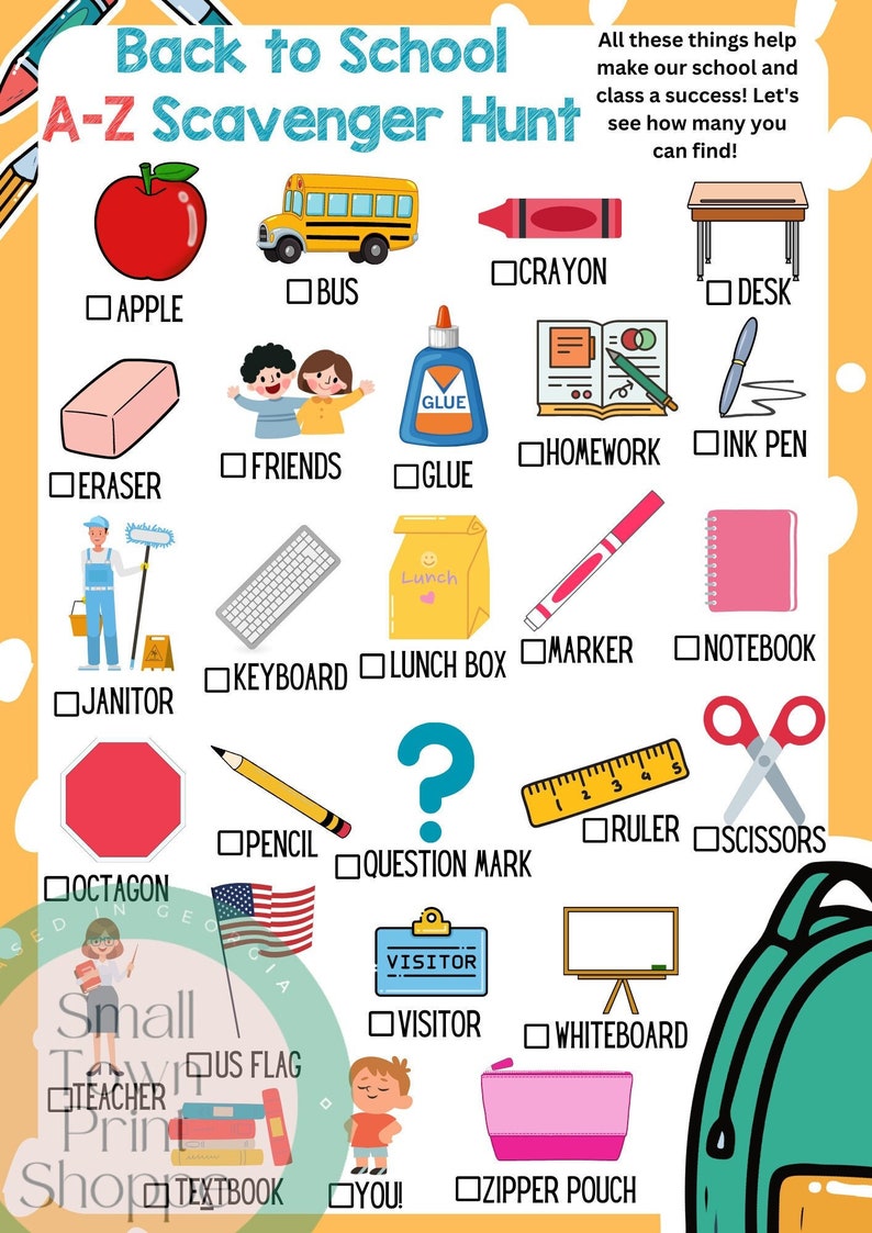 Back to School A-Z Scavenger Hunt - Etsy