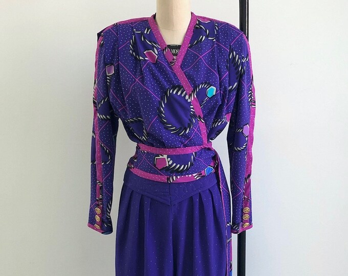 1980s Set / 80s Purple 2 Piece Pant Set by Jeanne Marc / Medium - Etsy