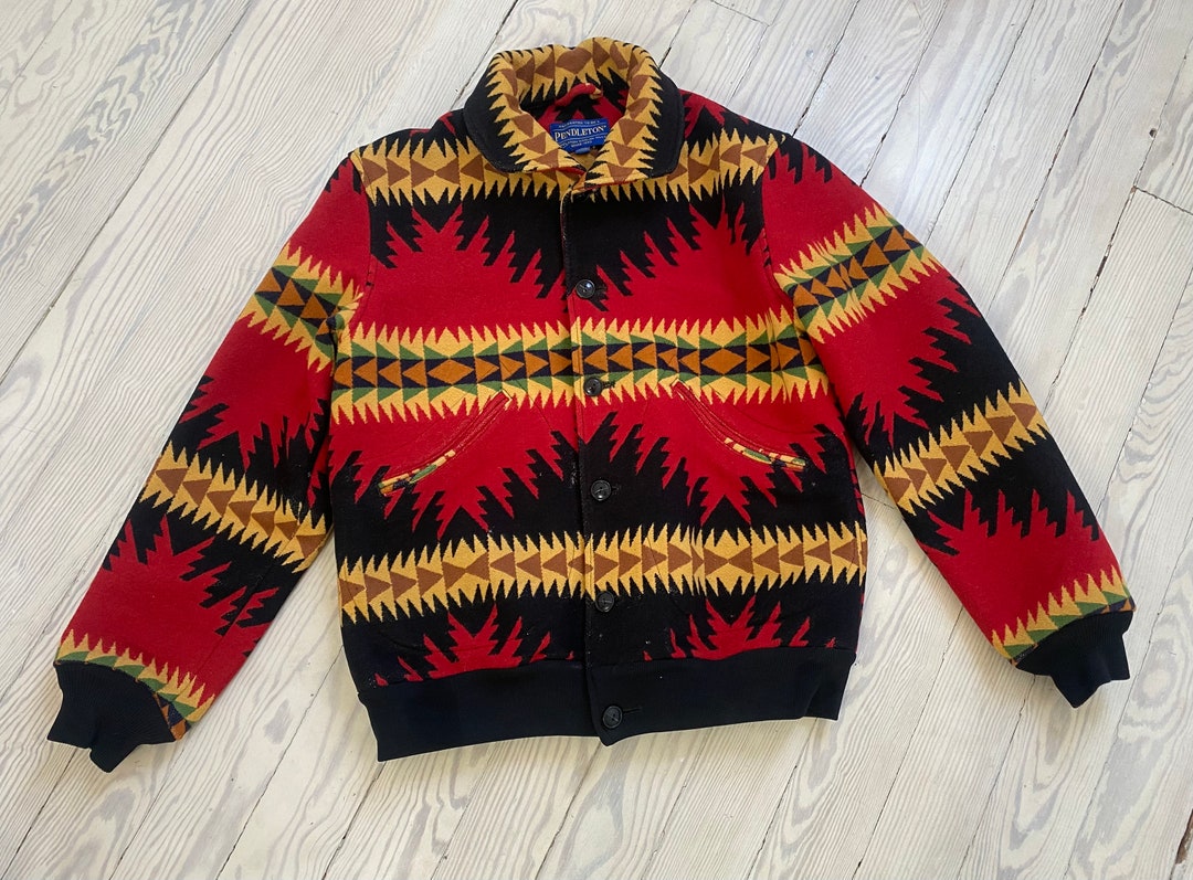 1980s Jacket / 80s Red Pendleton Blanket Jacket / Mens Medium Womens ...