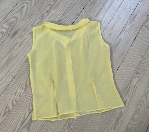 1960s Top / 60s Yellow Sheer Sleeveless Shirt / Large - Gem