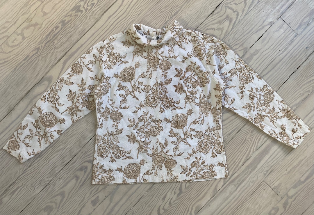 1960s Top / 60s Rose Print Floral Blouse / Medium - Etsy