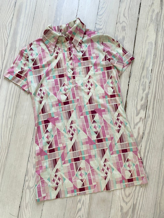 Vintage 1970s Short Set / 70s Geometric Print Top and… - Gem