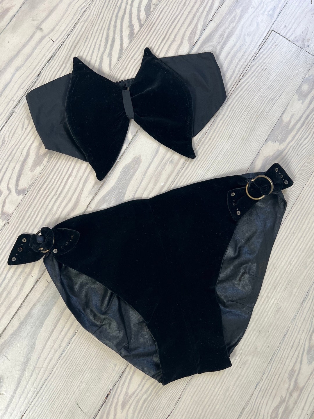 1940s Lingerie Set / 40s Black Velvet Burlesque Bikini Set / Small - Etsy
