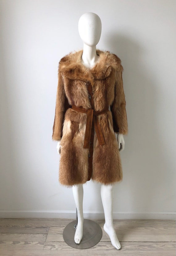 1970s Jacket / 70s Fox and Suede Coat / Medium - Gem