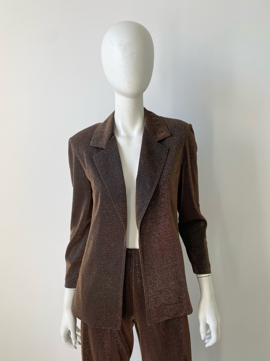 1990s Suit / 90s Bronze Metallic Pant Suit by Criscione / Extra Small ...
