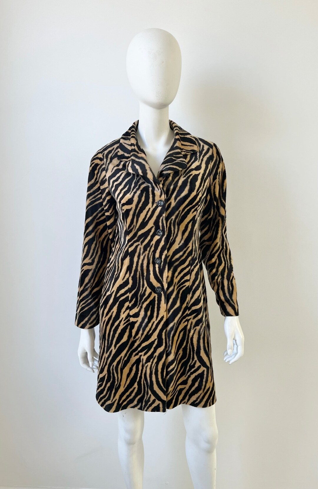 1990s Coat / 90s Tiger Print Faux Fur Coat / Medium to Large - Etsy