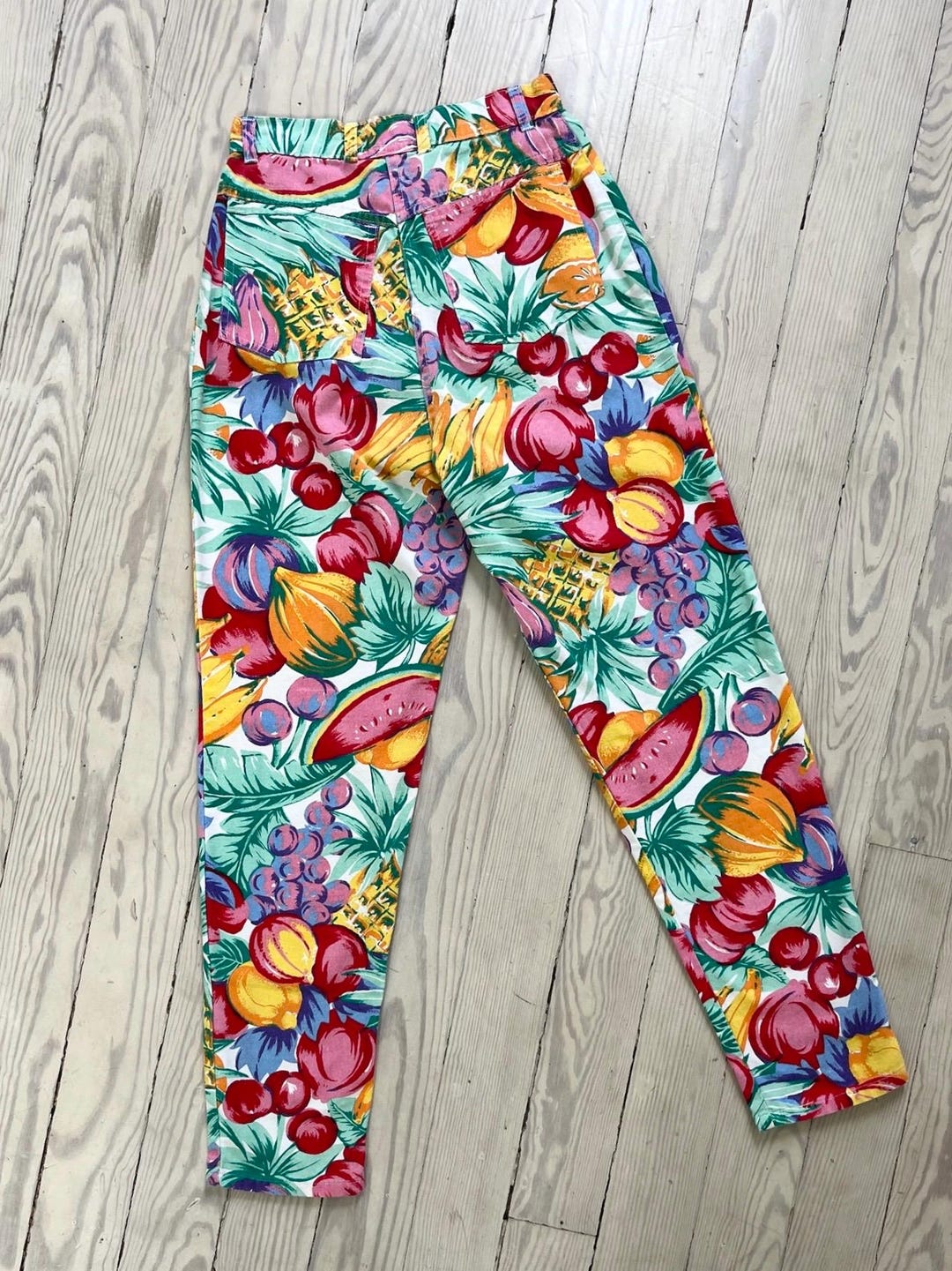 1990s Pants / 90s Rainbow Fruit Print Jeans / Small 25” Waist - Etsy