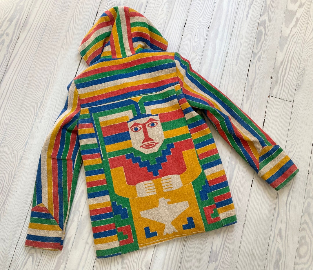 1970s Jacket / Rainbow Striped Serape Blanket Post Time Jacket/ Small ...