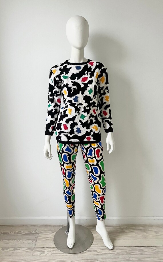 1980s Set / 90s Colorful 2 Piece Pant Set by Adrienne… - Gem