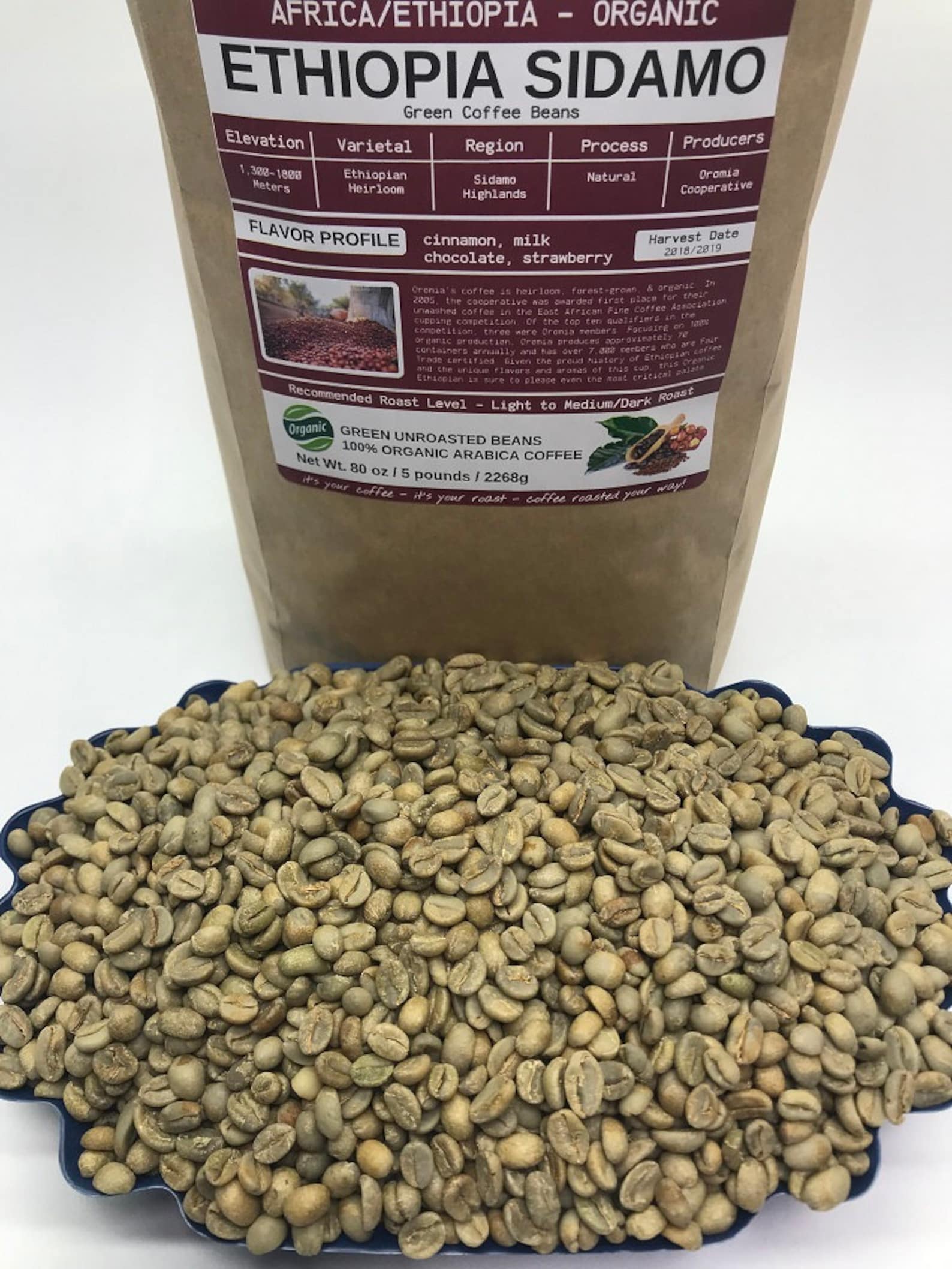 1lb/30lb - Ethiopian Sidamo – Premium Organic Unroasted Green Coffee Beans - Fresh Current Crop ...
