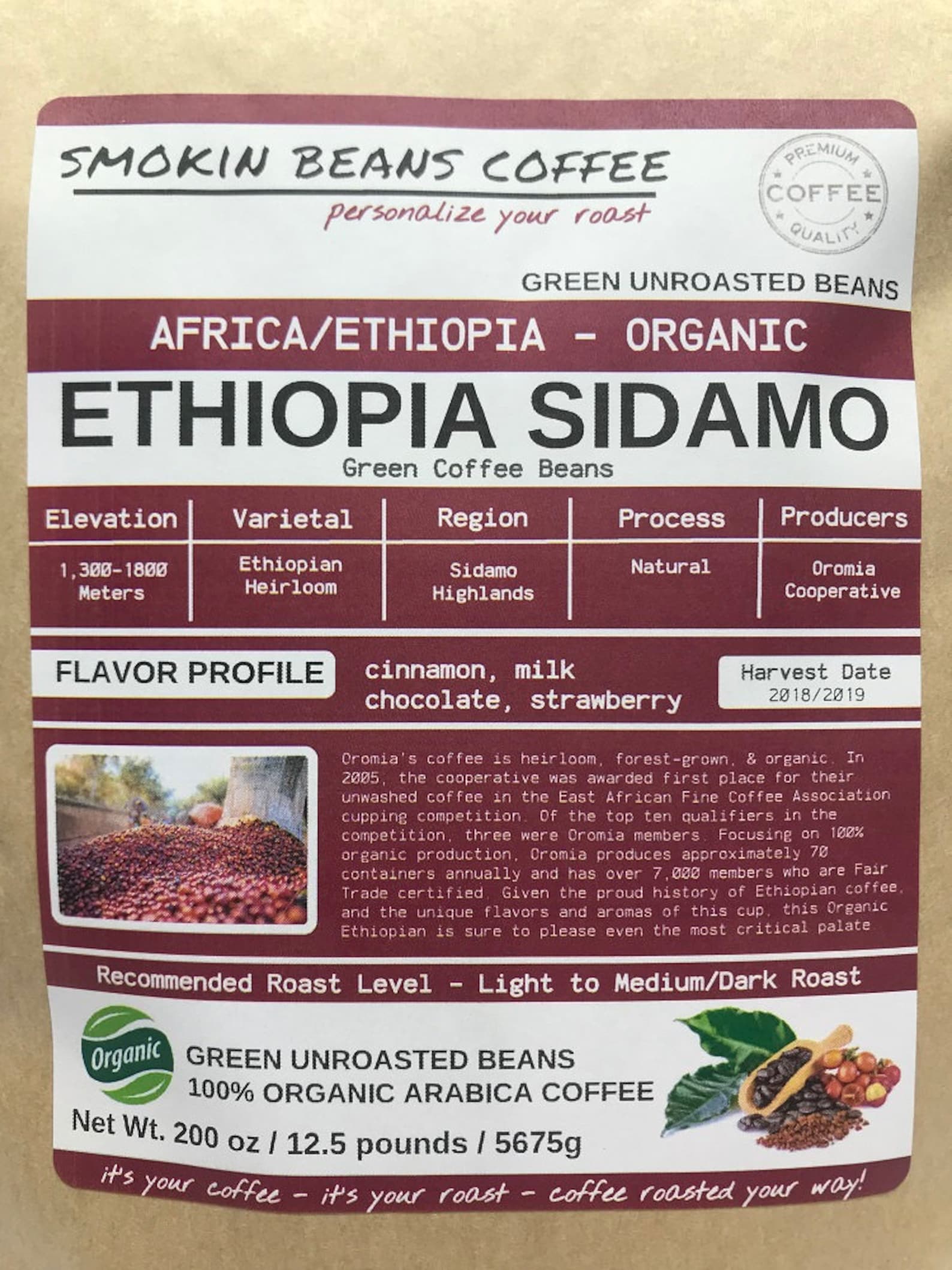 1lb/30lb - Ethiopian Sidamo – Premium Organic Unroasted Green Coffee ...
