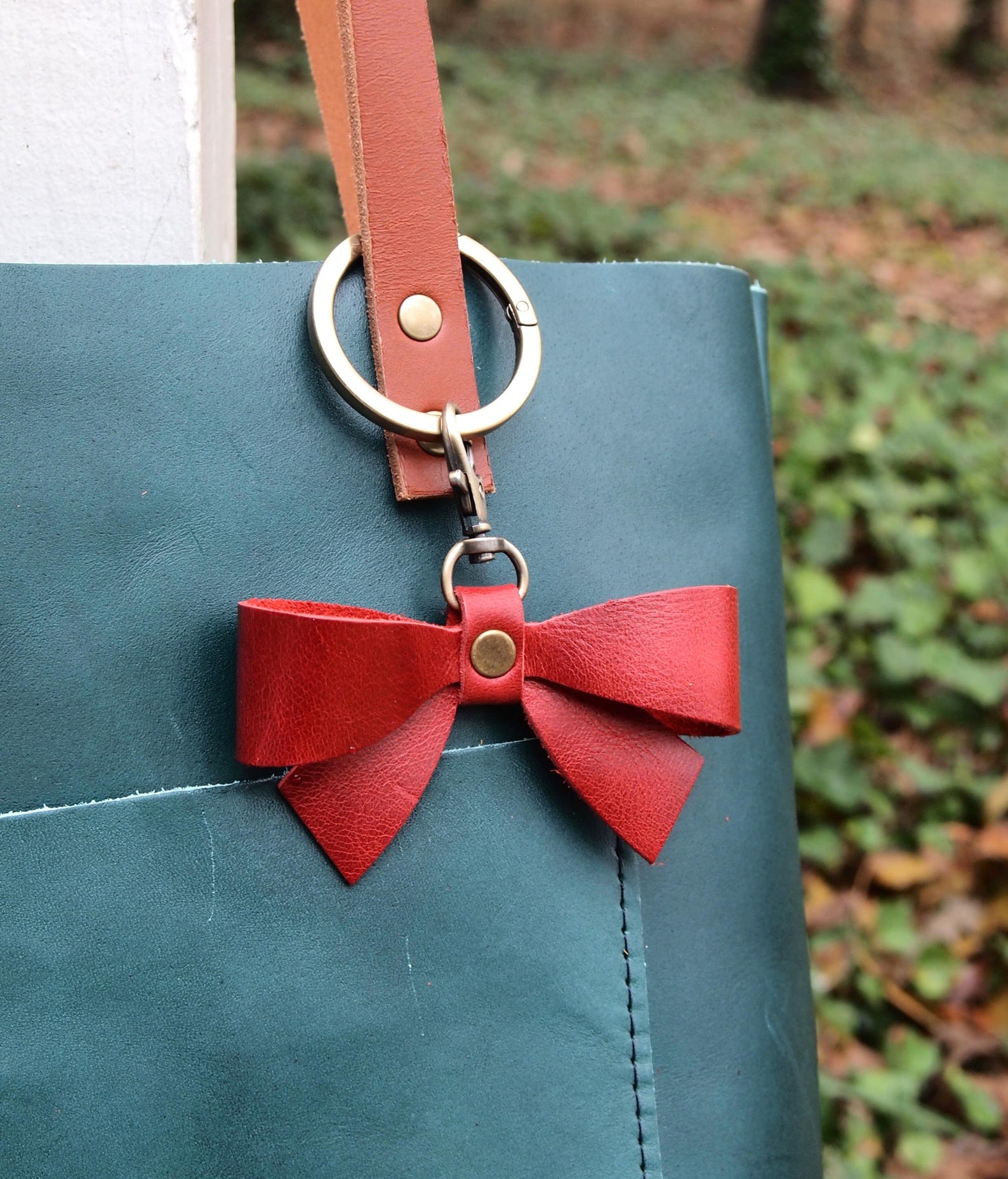 Handcrafted Leather Bow Key Chain Purse Bag Charm | Choice of Colors ...