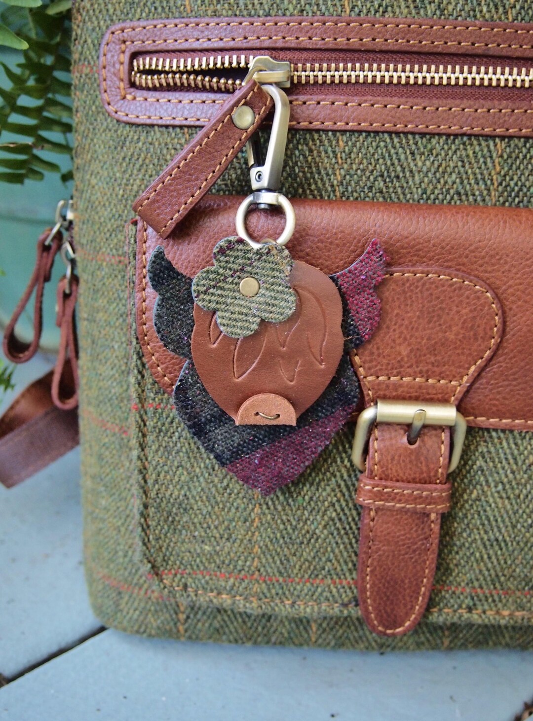 Leather Tartan Plaid Highland Cow Bag Charm Swag Scotland Choose Your ...
