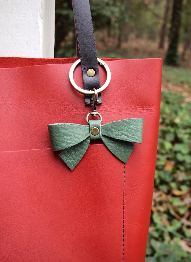 Handcrafted Leather Bow Key Chain Purse Bag Charm | Choice of Colors ...