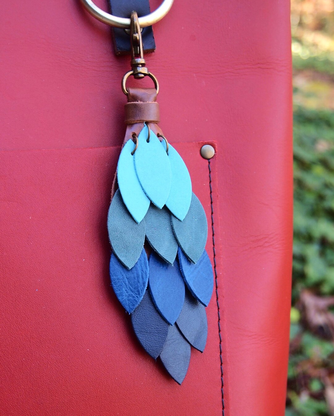 Blue Ombre Waterfall Leather Purse Charm Tassel Handmade Bag Charm ...