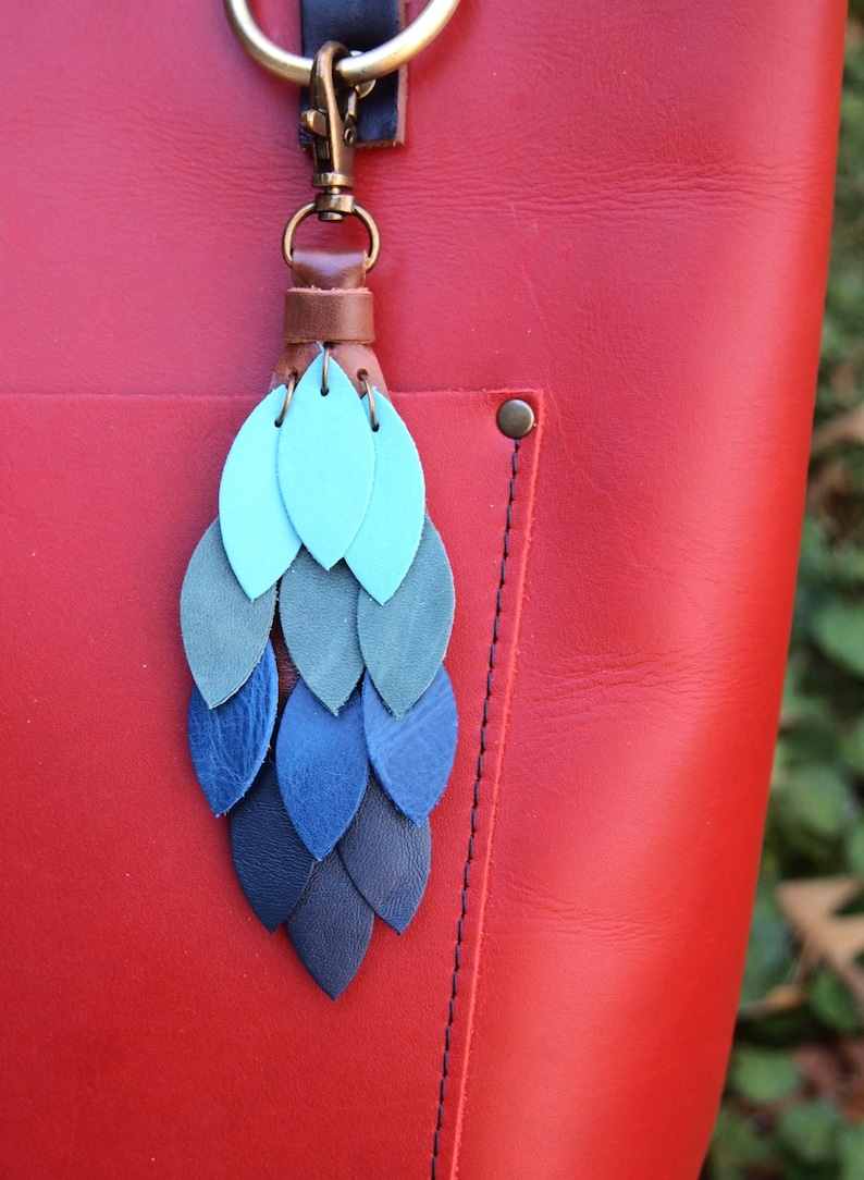 Blue Ombre Waterfall Leather Purse Charm Tassel Handmade Bag Charm ...