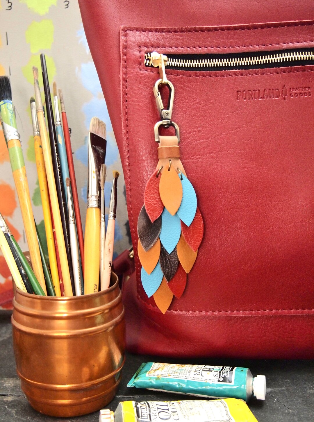 Happy Times Waterfall Leather Purse Charm Tassel Handmade - Etsy