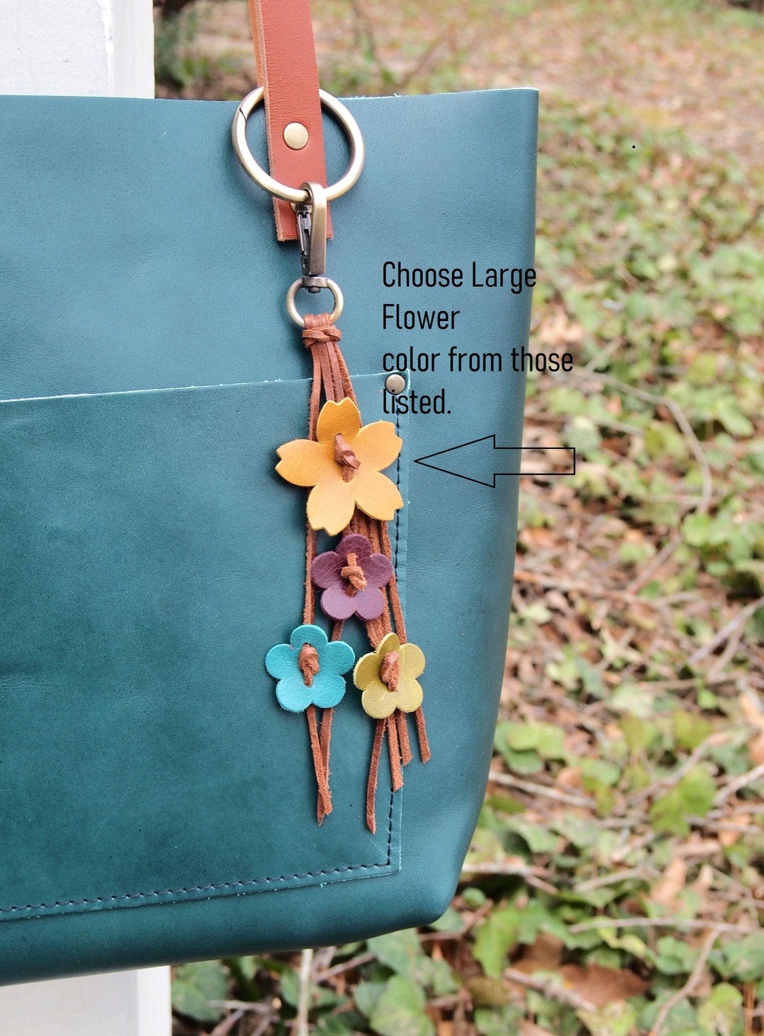 Beautiful Leather Cascading Flowers Purse Bag Charm Tassel Handmade ...