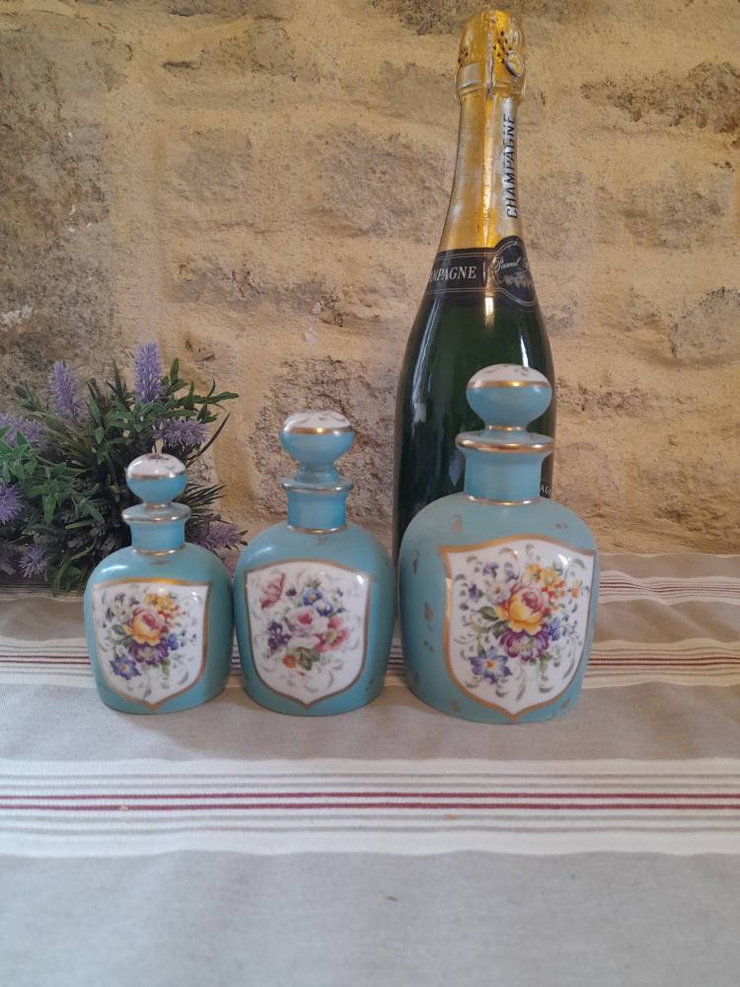 French Sent Bottles 3 Perfume Bottles French Porcelain Bottles Flowers ...