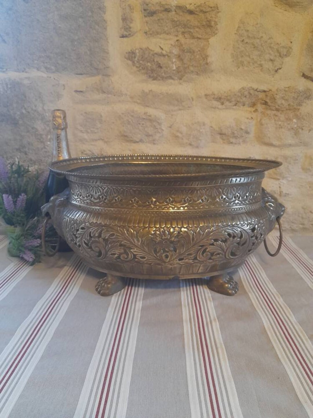 French Large Brass Plant Holder Jardeniere Pot Planter Etsy