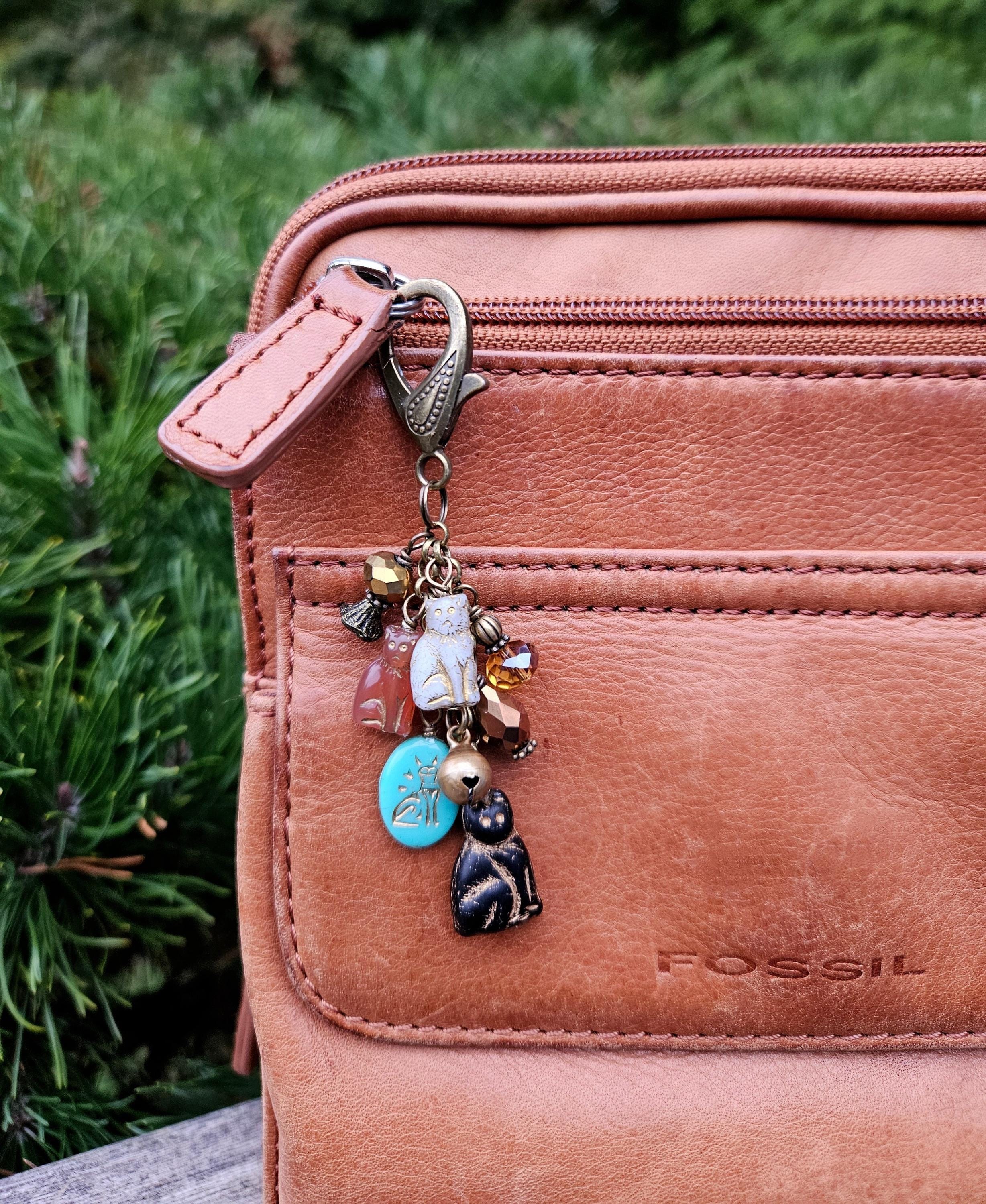 Beaded Cat Purse Charm: Czech Glass, Antiqued Bronze Bells - Etsy