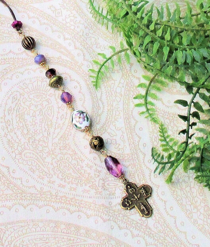 Cross Purple Car Mirror Charm Religious Cross Car Mirror - Etsy