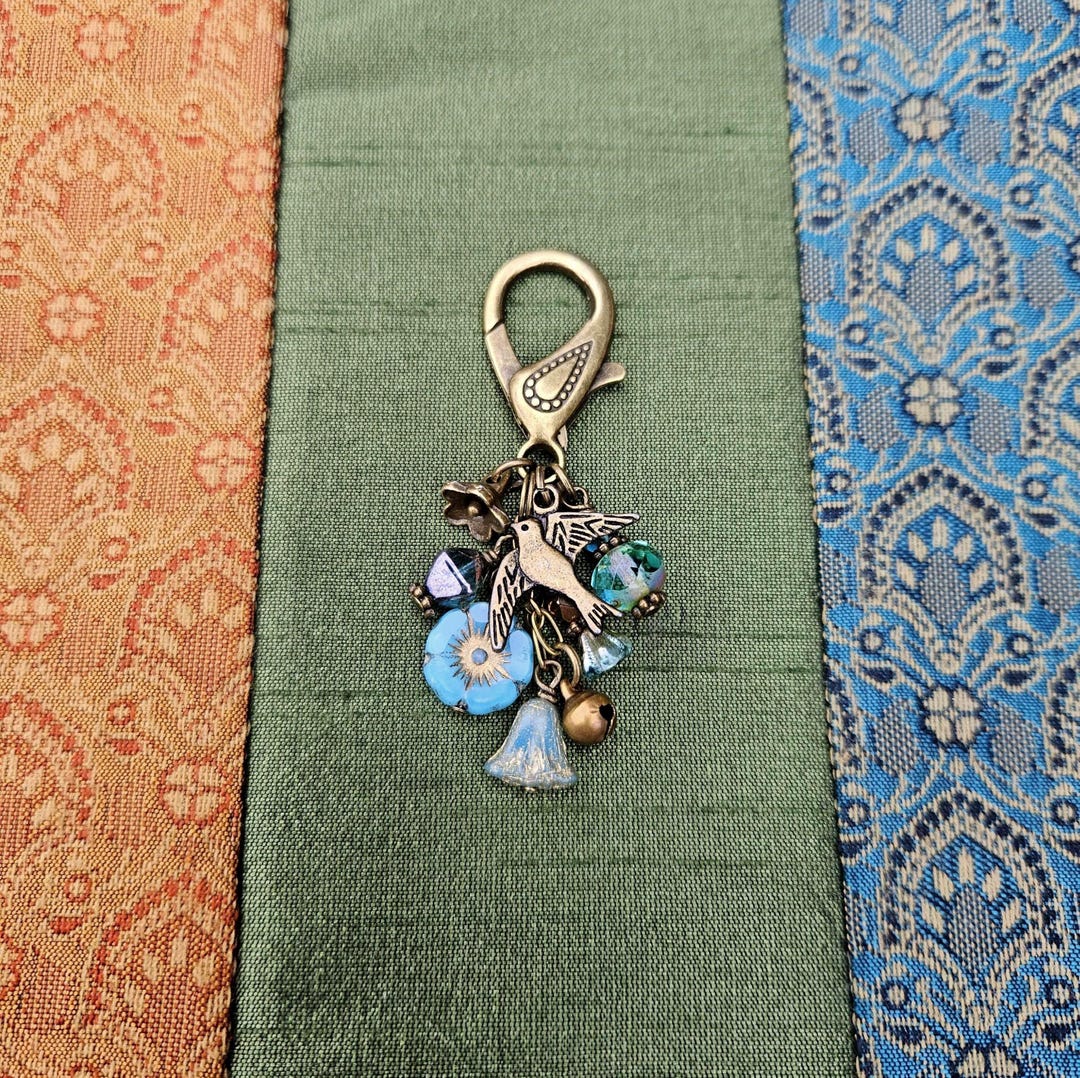 Blue Beaded Bird Purse Bag Charm: Antiqued Bronze Czech Glass Accessory ...