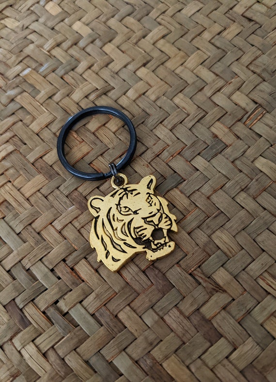 Tiger Key Ring 1 Two Sided Antique Gold Tiger Head Key Ring - Etsy