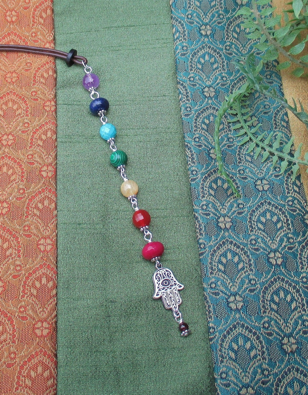 Chakra Gemstone Evil Eye Hamsa Two Sided Car Mirror Charm Gift Seven ...