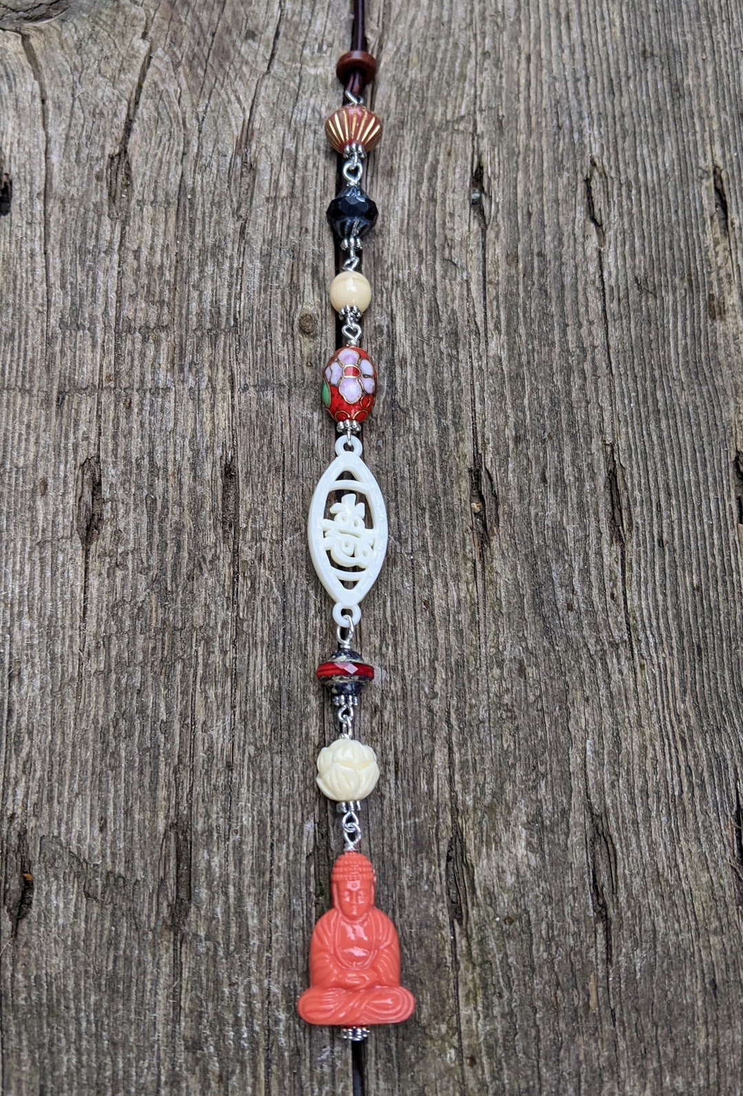 Buddha Asian Car Charm Vintage Buddha Travel Amulet JDM Beaded Rearview ...