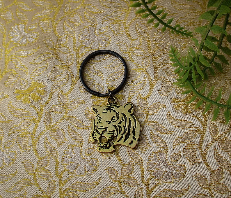 Tiger Key Ring 1 Two Sided Antique Gold Tiger Head Key Ring - Etsy