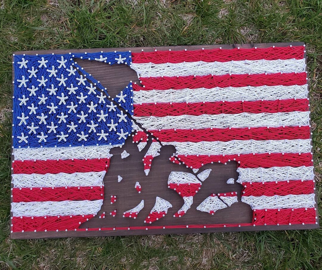 American Flag String Art With Iwo Jima, Soldier Silhouettes, American ...